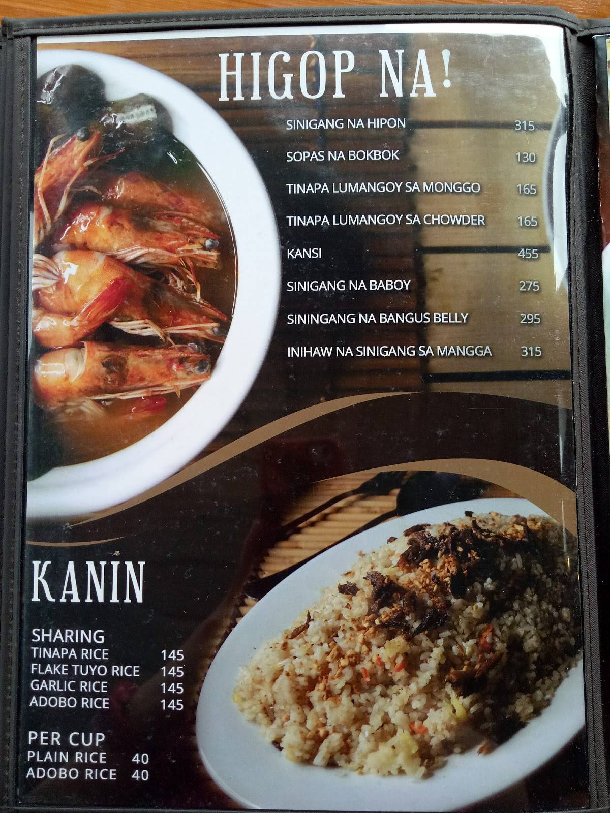 Menu at Ka Tunying's Tagaytay restaurant, Tagaytay, Unid D