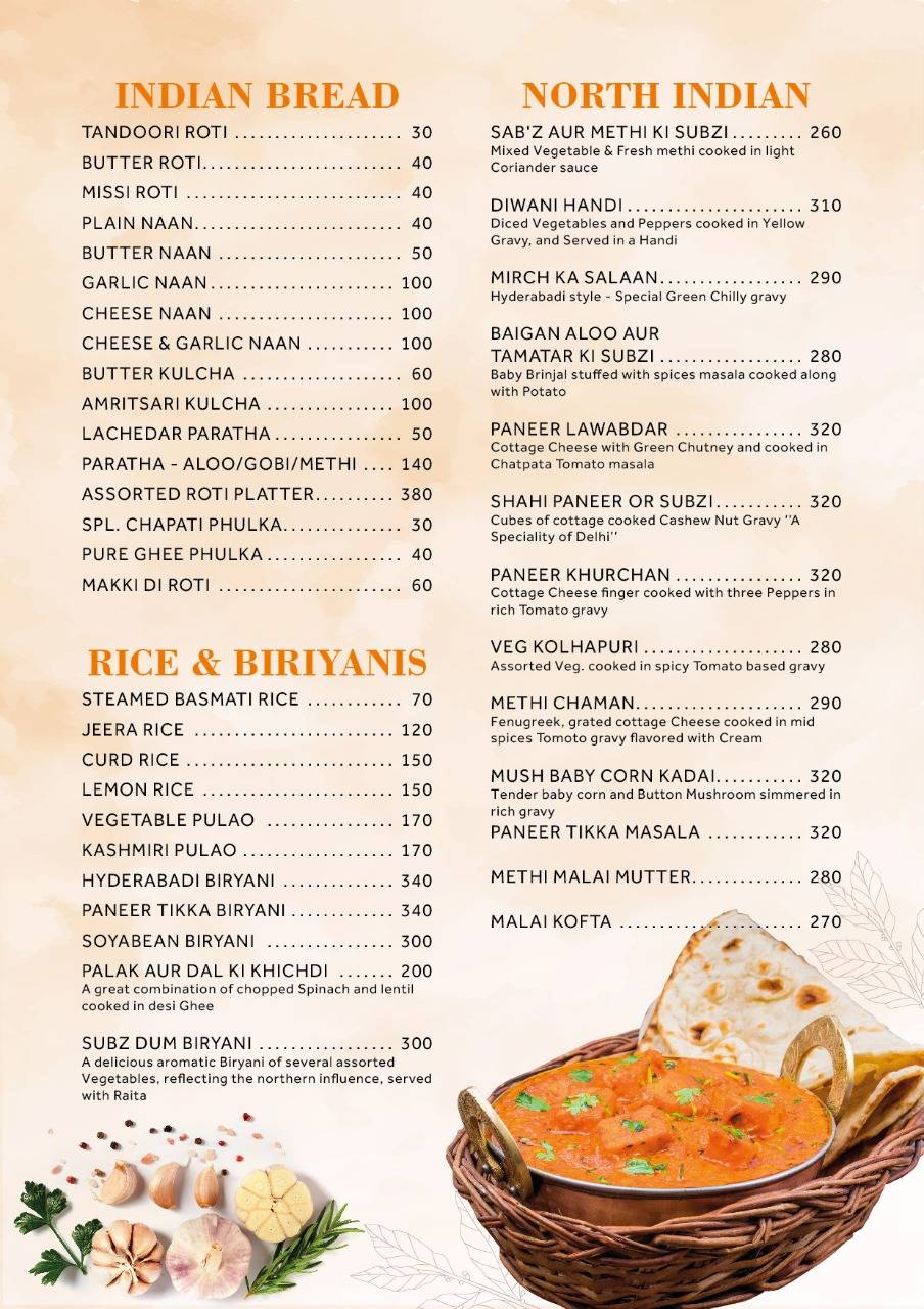 Menu at Kailash Parbat Pure Vegetarian Indian Restaurant, Pa Tong