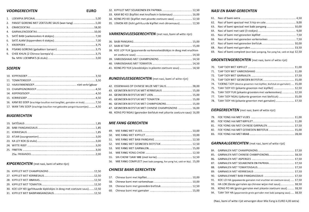 Menu at Kambo, Hamont-Achel