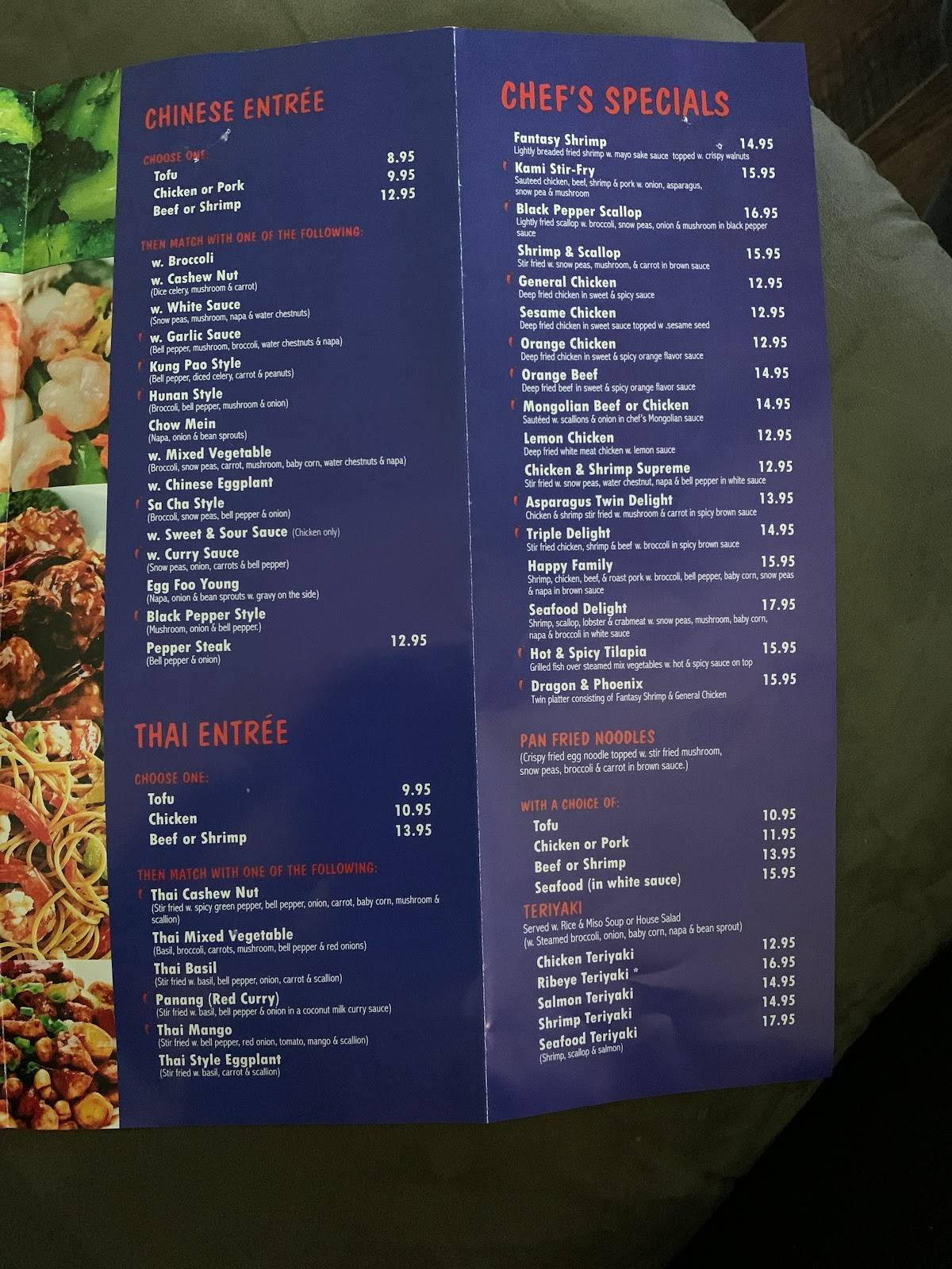 Menu at Kami Chinese Thai & Sushi restaurant, Wesley Chapel