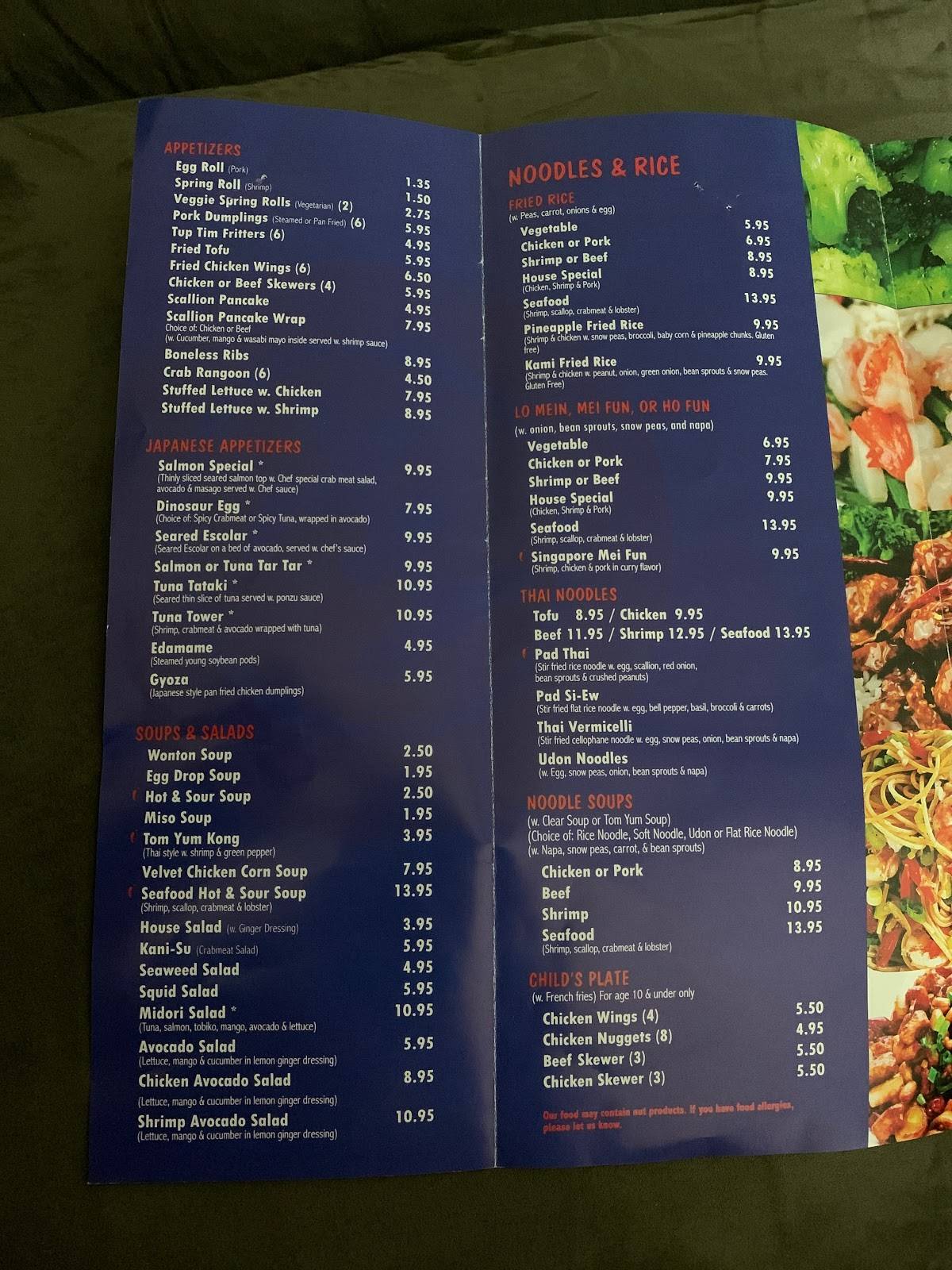 Menu at Kami Chinese Thai & Sushi restaurant, Wesley Chapel