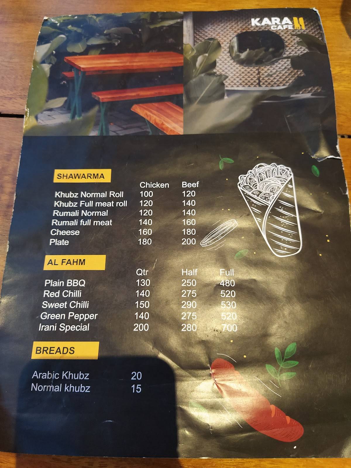 Menu at KARA CAFE, Kodakara
