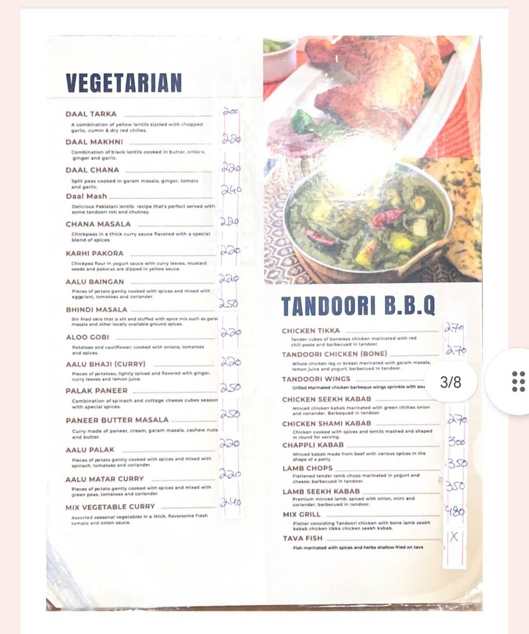 Menu at Karachi Darbar Pakistani Restaurant, Istanbul