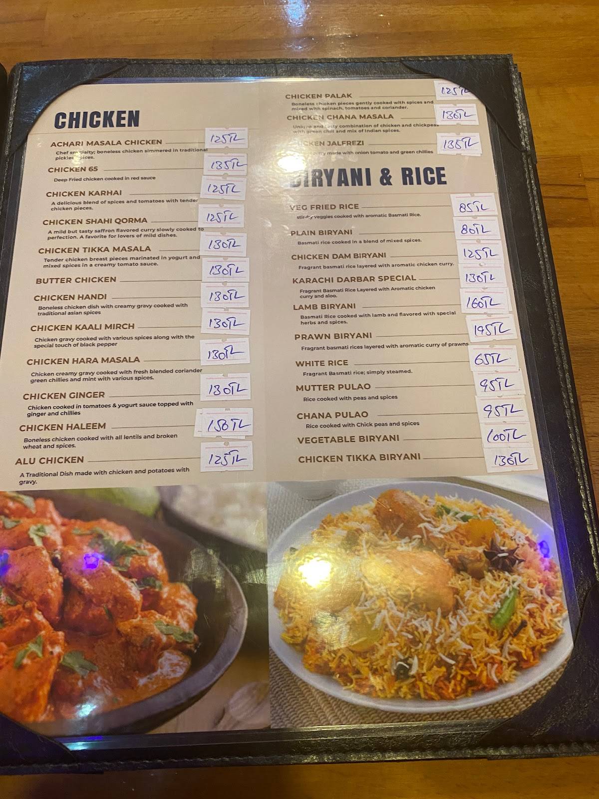 Menu at Karachi Darbar Pakistani Restaurant, Istanbul