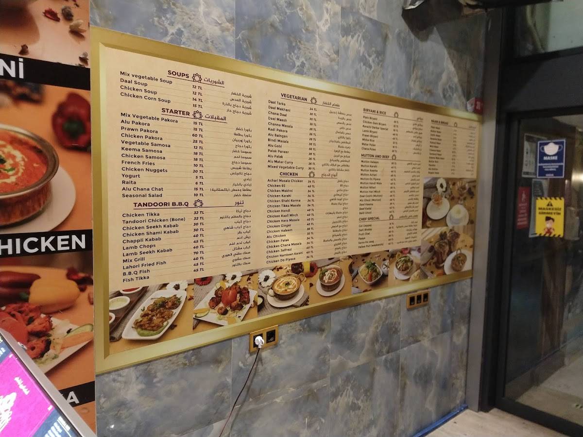 Menu at Karachi Darbar Pakistani Restaurant, Istanbul