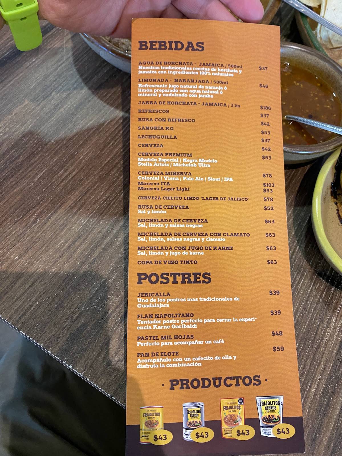 Carta del restaurante Karne Garibaldi, Guadalajara, Garibaldi Nº1306