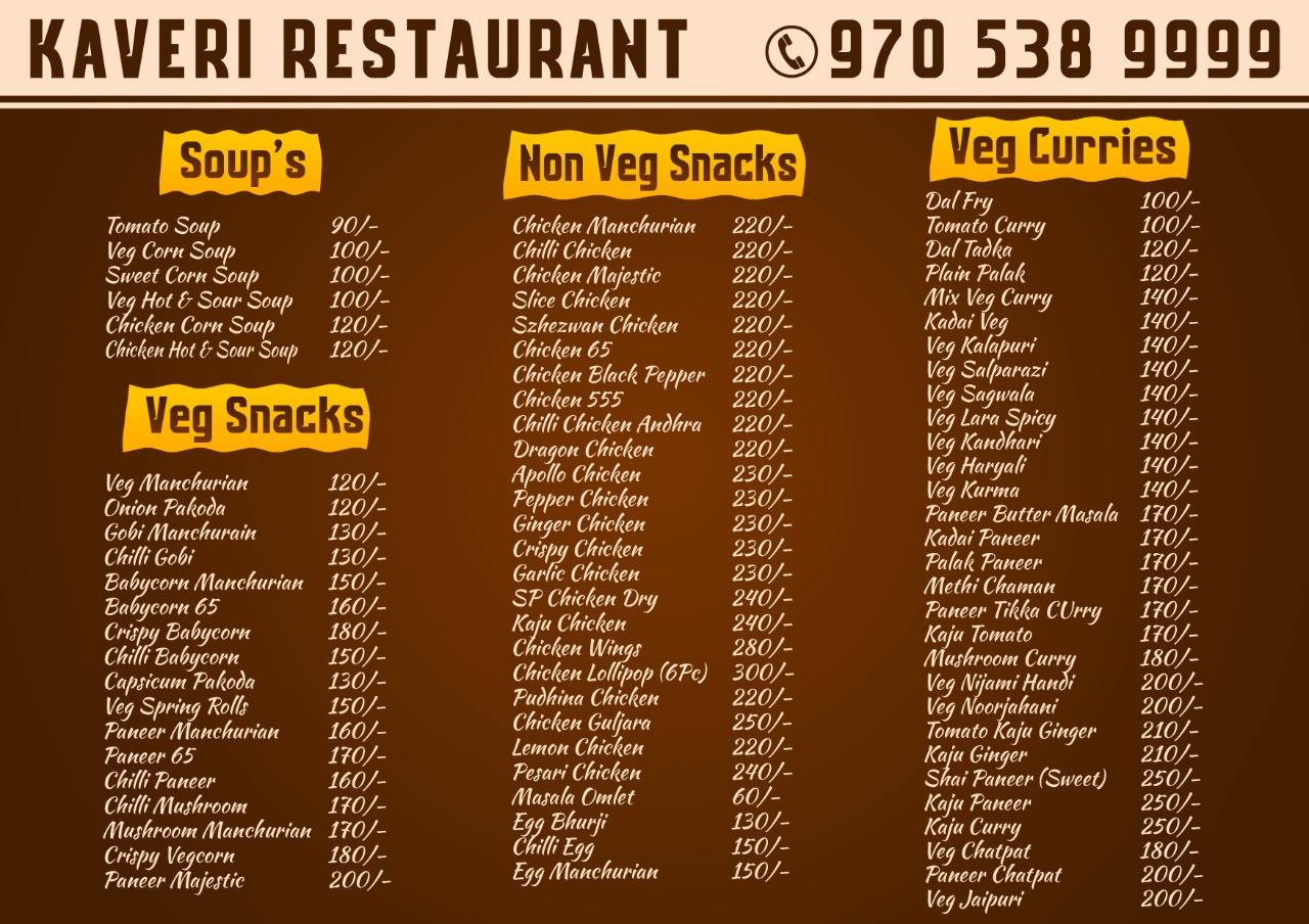 Menu at Kaveri multi cuisine restaurant, Nandigama