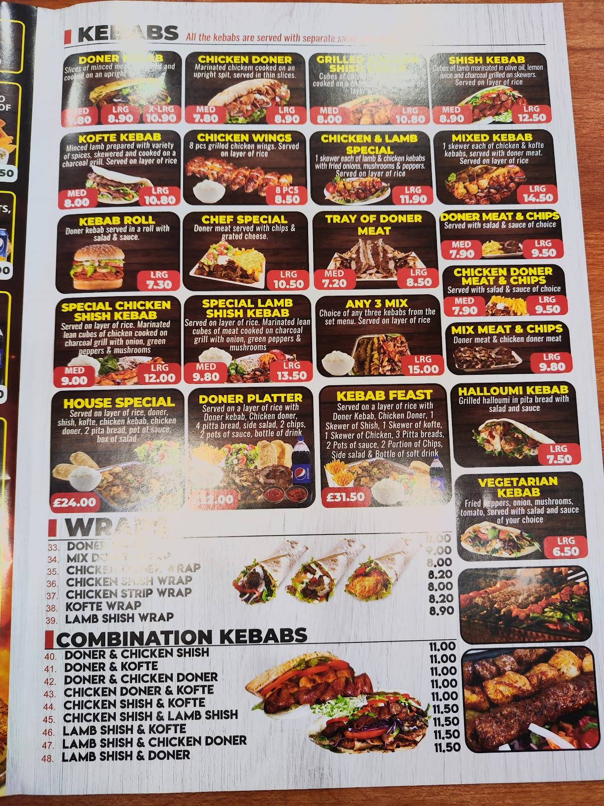 Menu at Kebab centre restaurant, Milton Keynes