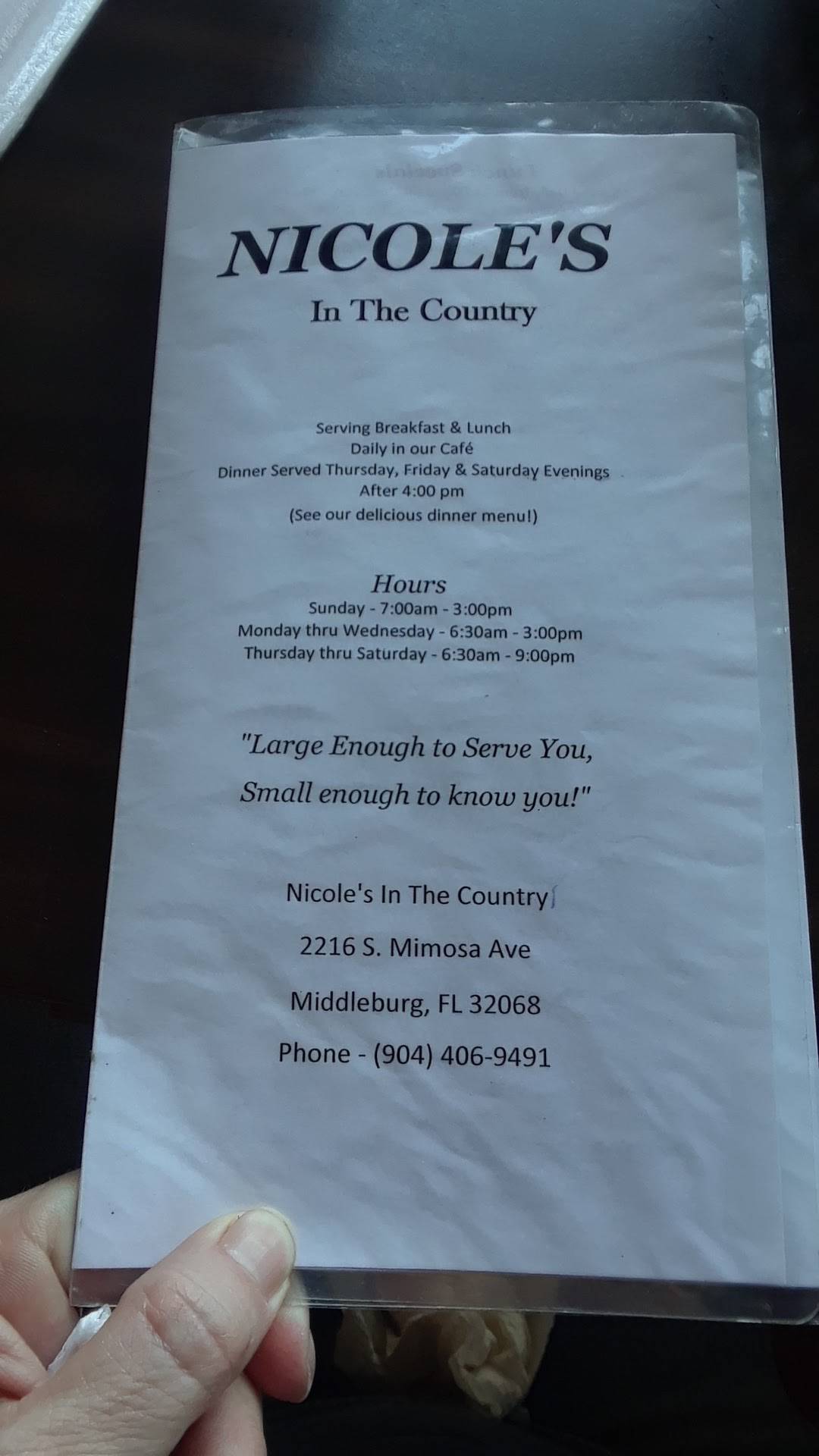 Menu at Kelly's Country kitchen restaurant, Middleburg
