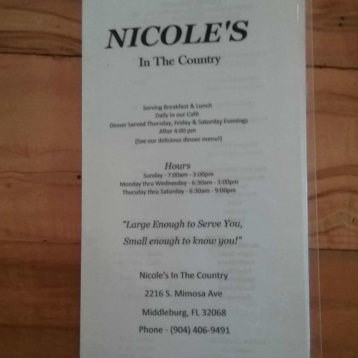 Menu at Kelly's Country kitchen restaurant, Middleburg