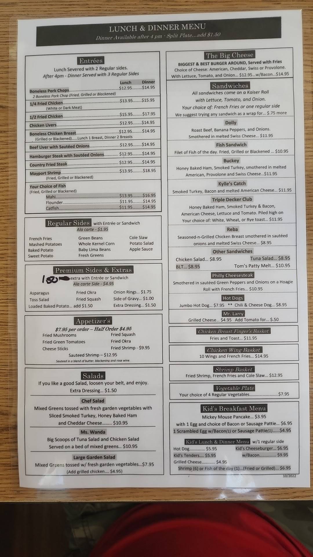 Menu at Kelly's Country kitchen restaurant, Middleburg
