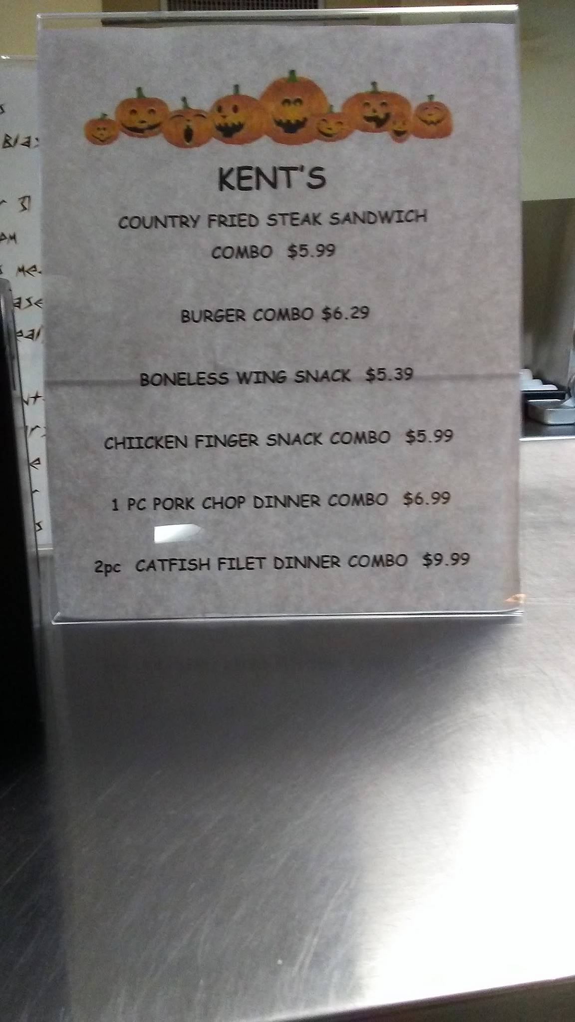 Menu at Kent's Drive In restaurant, Thomson, 329 E Hill St
