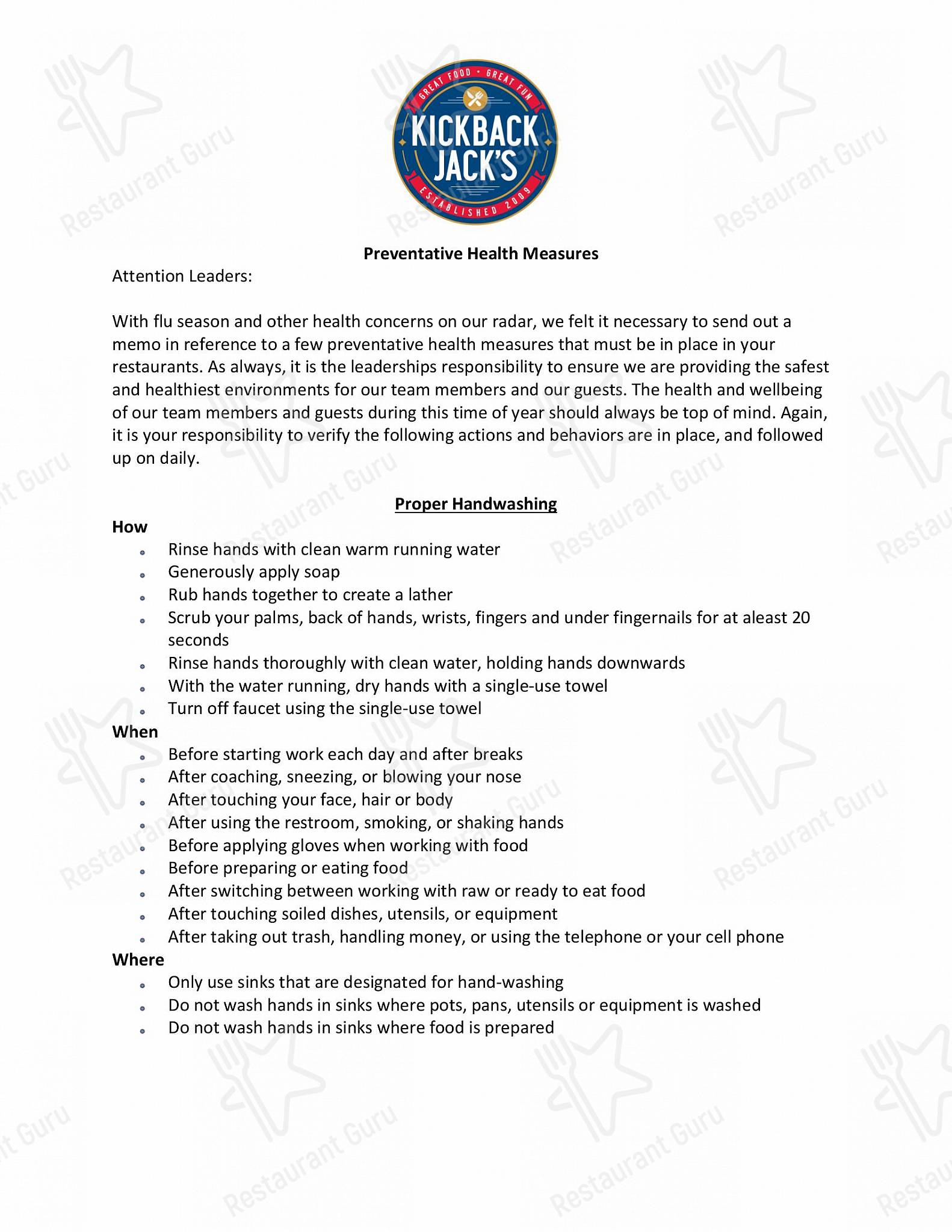 Menu at Kickback Jack's pub & bar, Danville