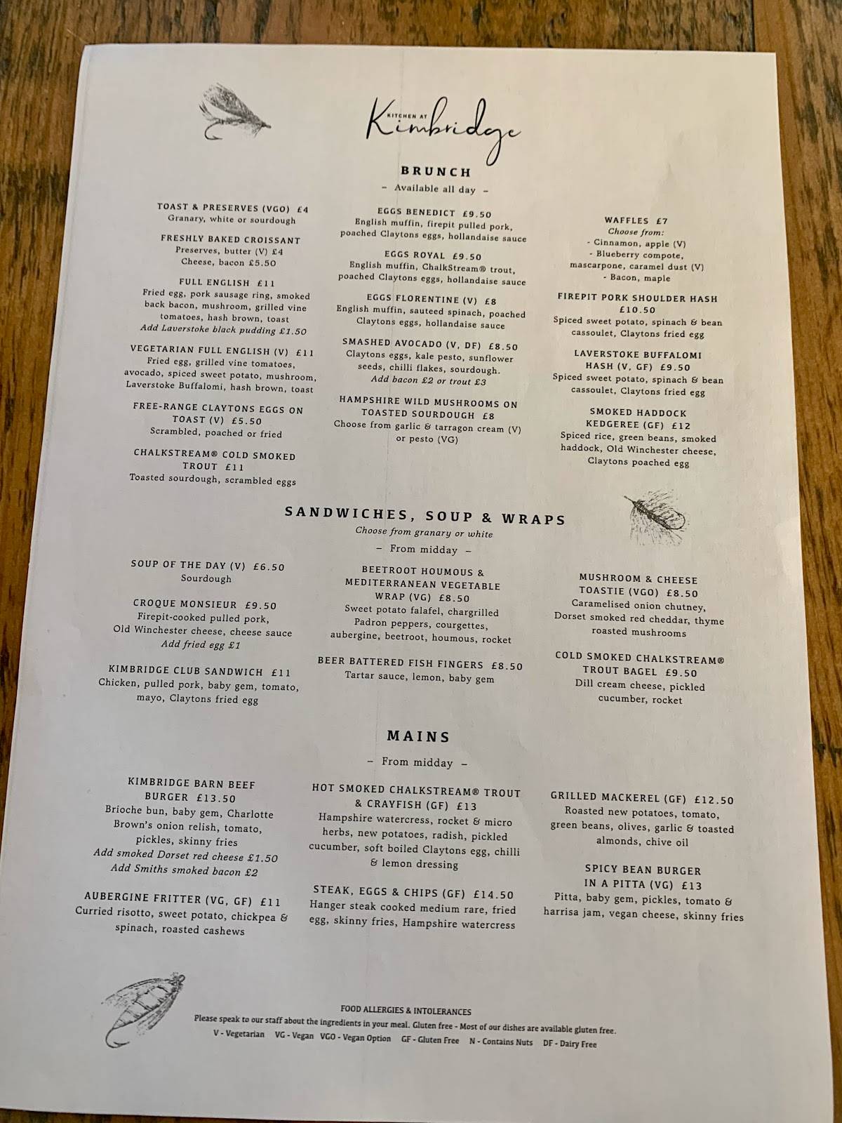 Menu at Kimbridge Barn, Romsey