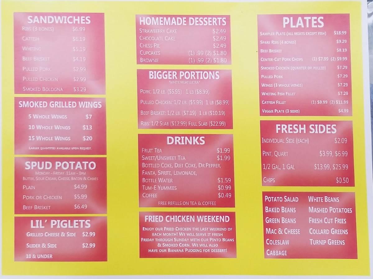 Menu at Kinfolks BBQ, Smyrna