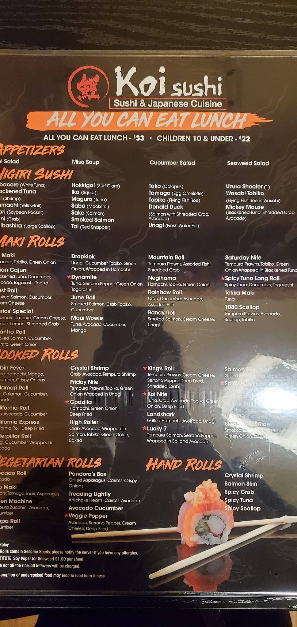 Menu at Koi Sushi restaurant, Incline Village