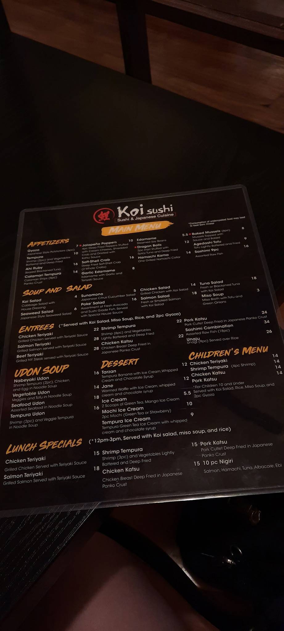 Menu at Koi Sushi restaurant, Incline Village