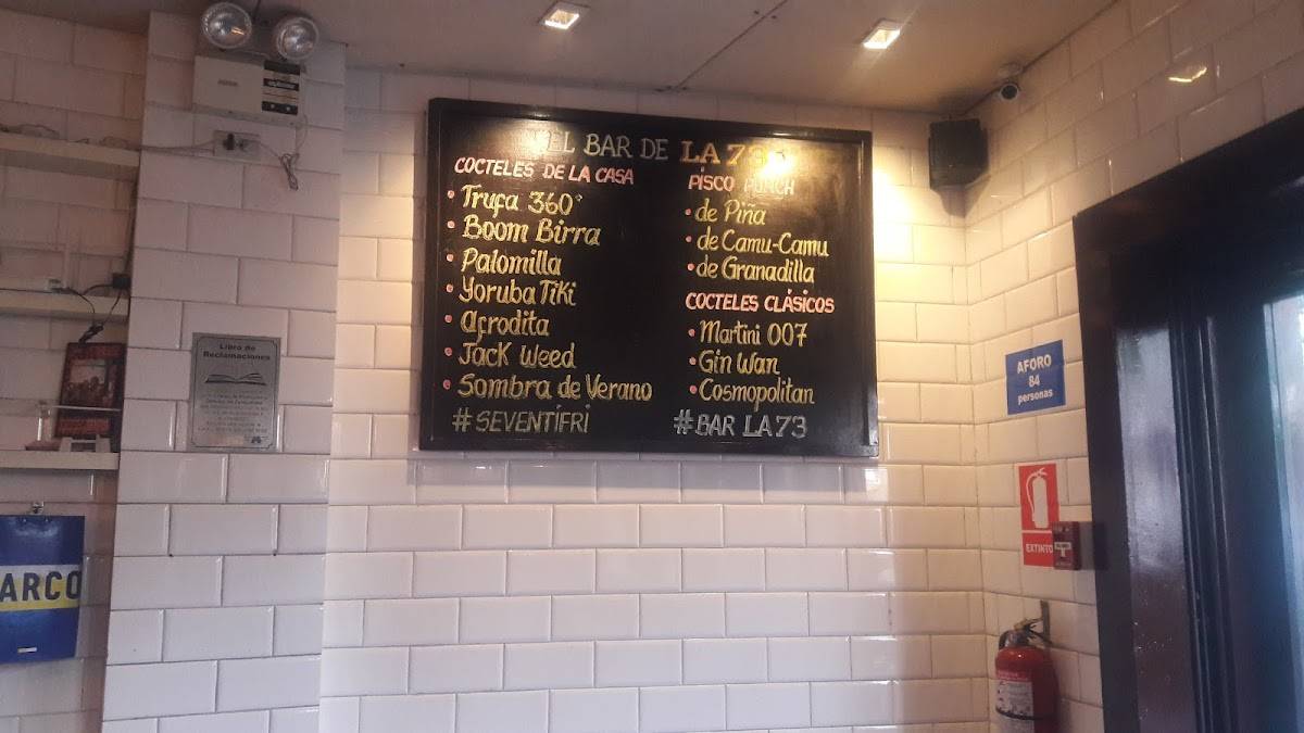 Carta del restaurante La 73, Barranco