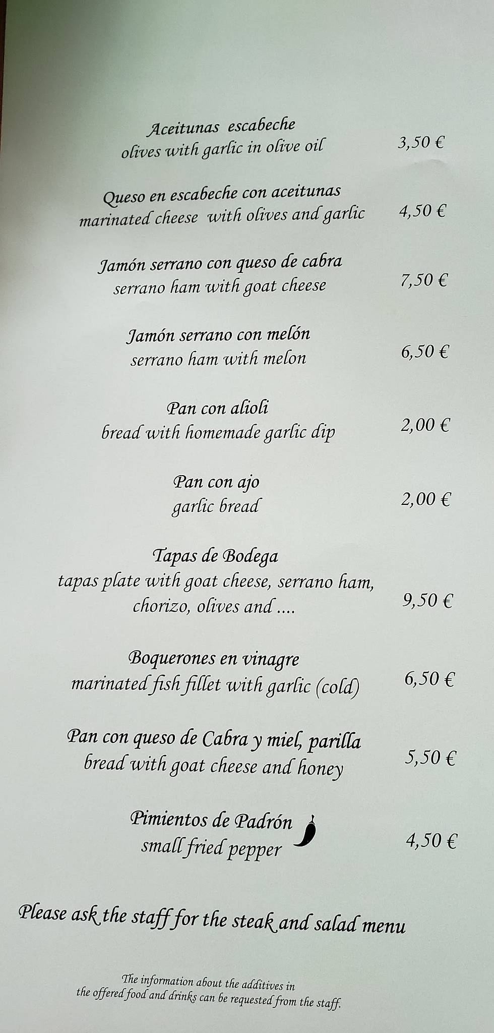 Menu at La Bodega Vino & Tapas pub & bar, Landstuhl