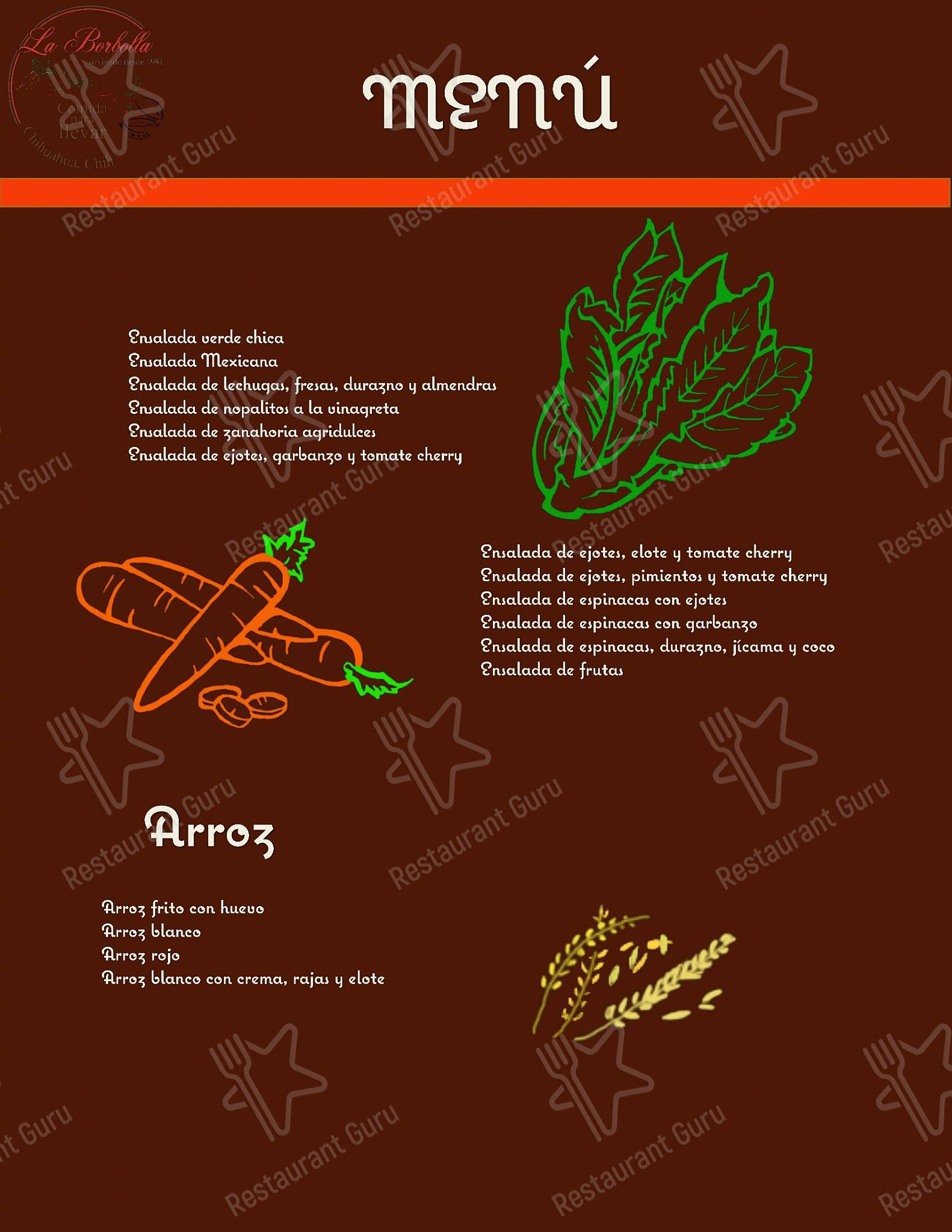 Carta del restaurante La Borbolla, Chihuahua