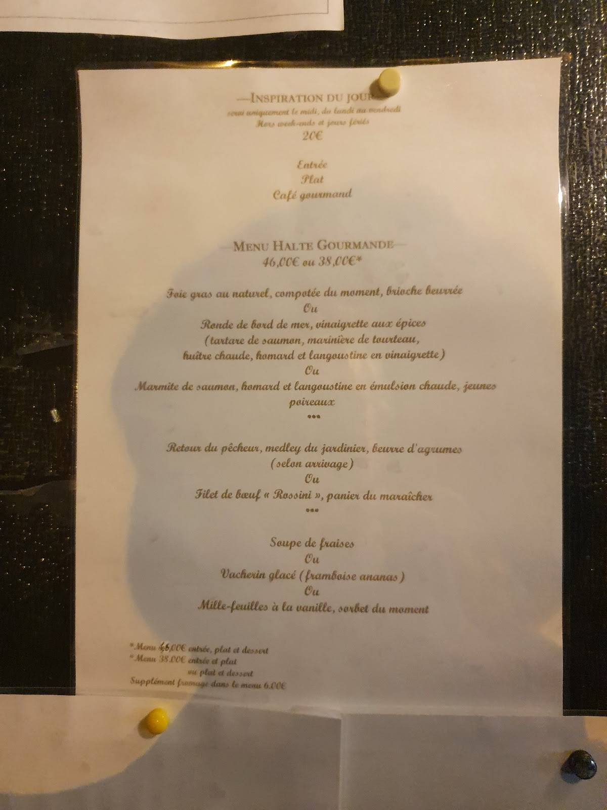 Menu au La Fermette restaurant, Matignon, L'Hôpital