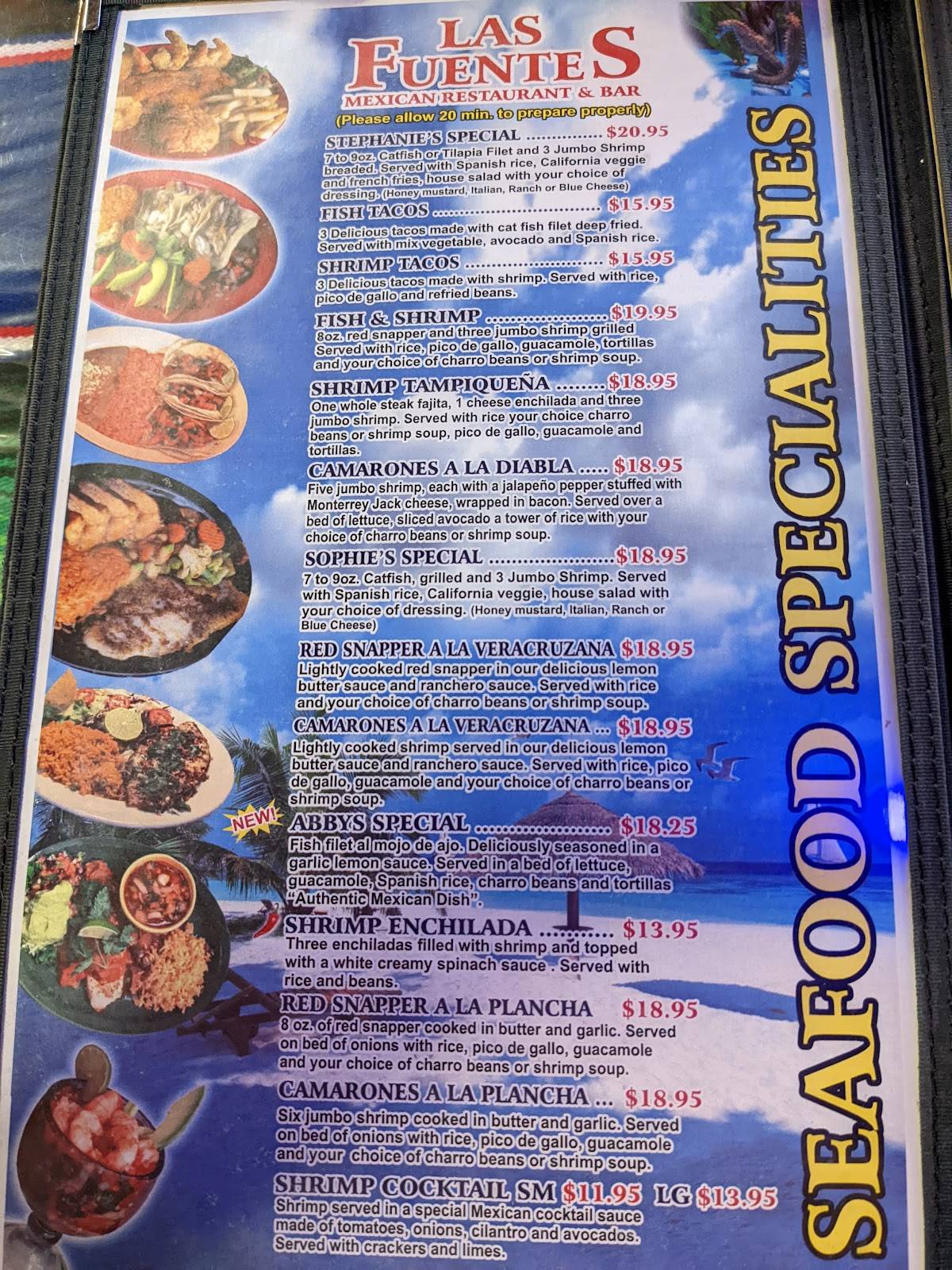 Menu at Las Fuentes restaurant, La Grange