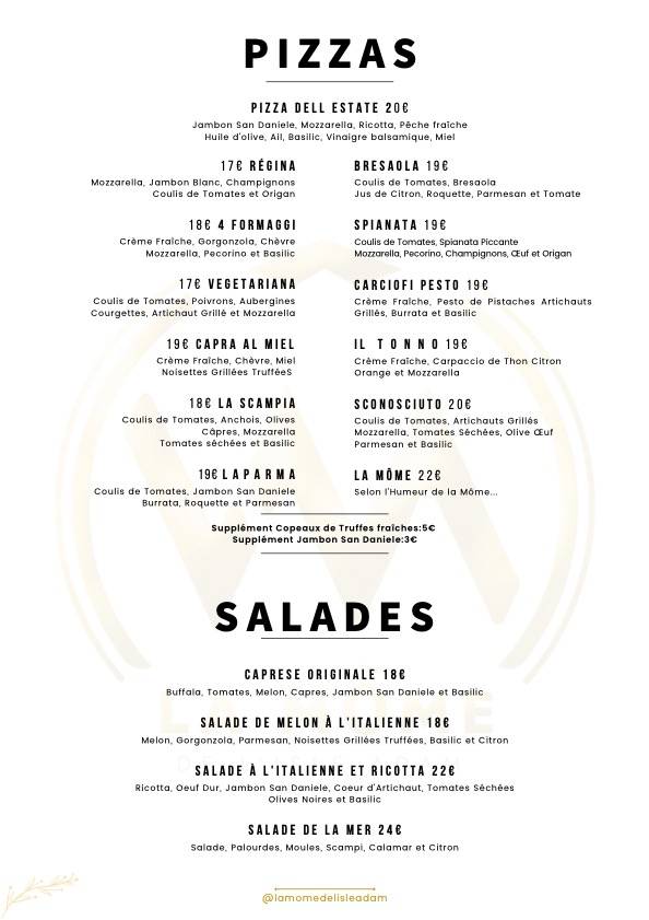 Menu au La Môme de l’isle Adam restaurant, L'Isle-Adam