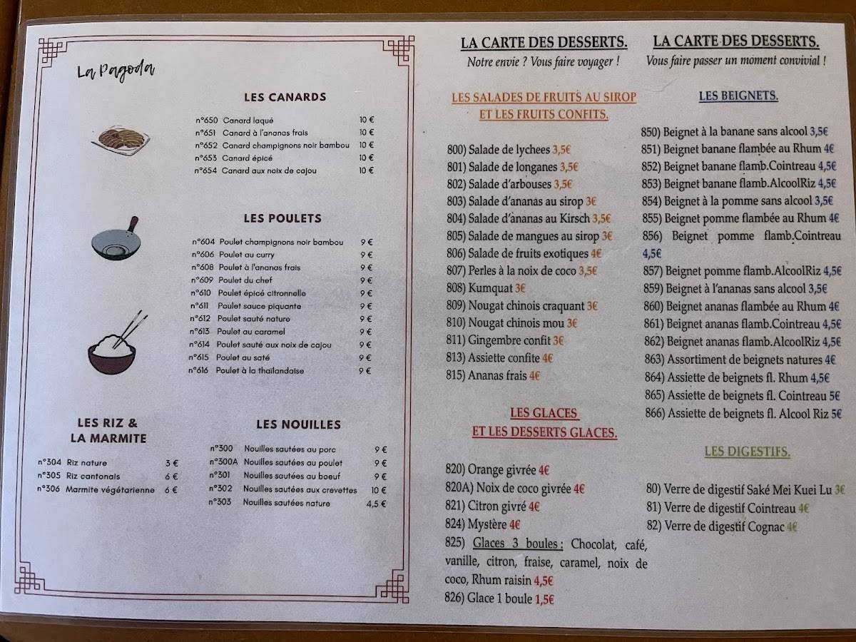Menu at La Pagoda restaurant, Albi