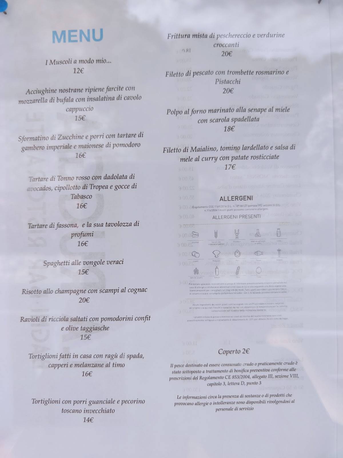 Menu da La Ruggia ristorante, Varigotti