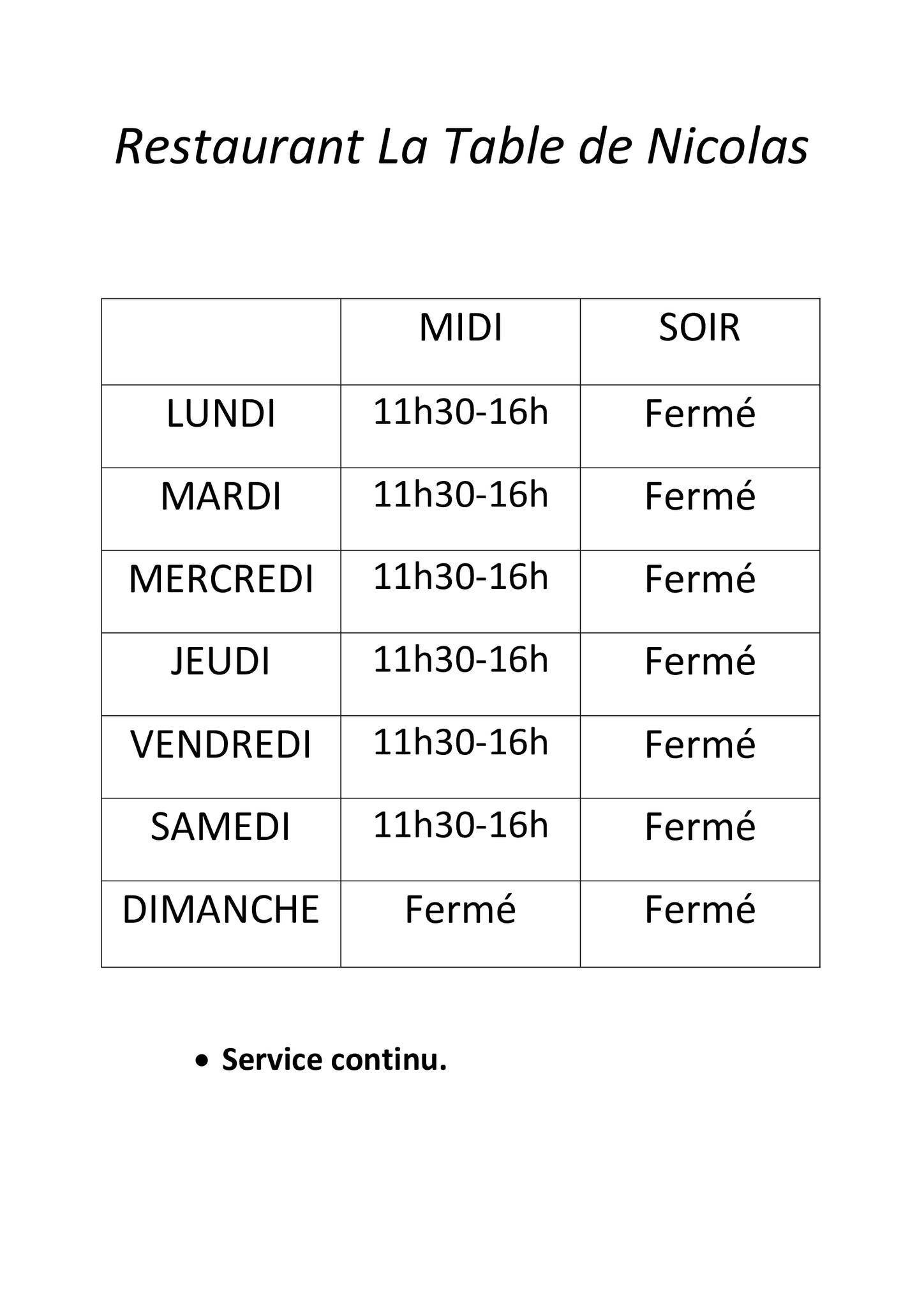 Menu au La Table de Nicolas restaurant, Narbonne