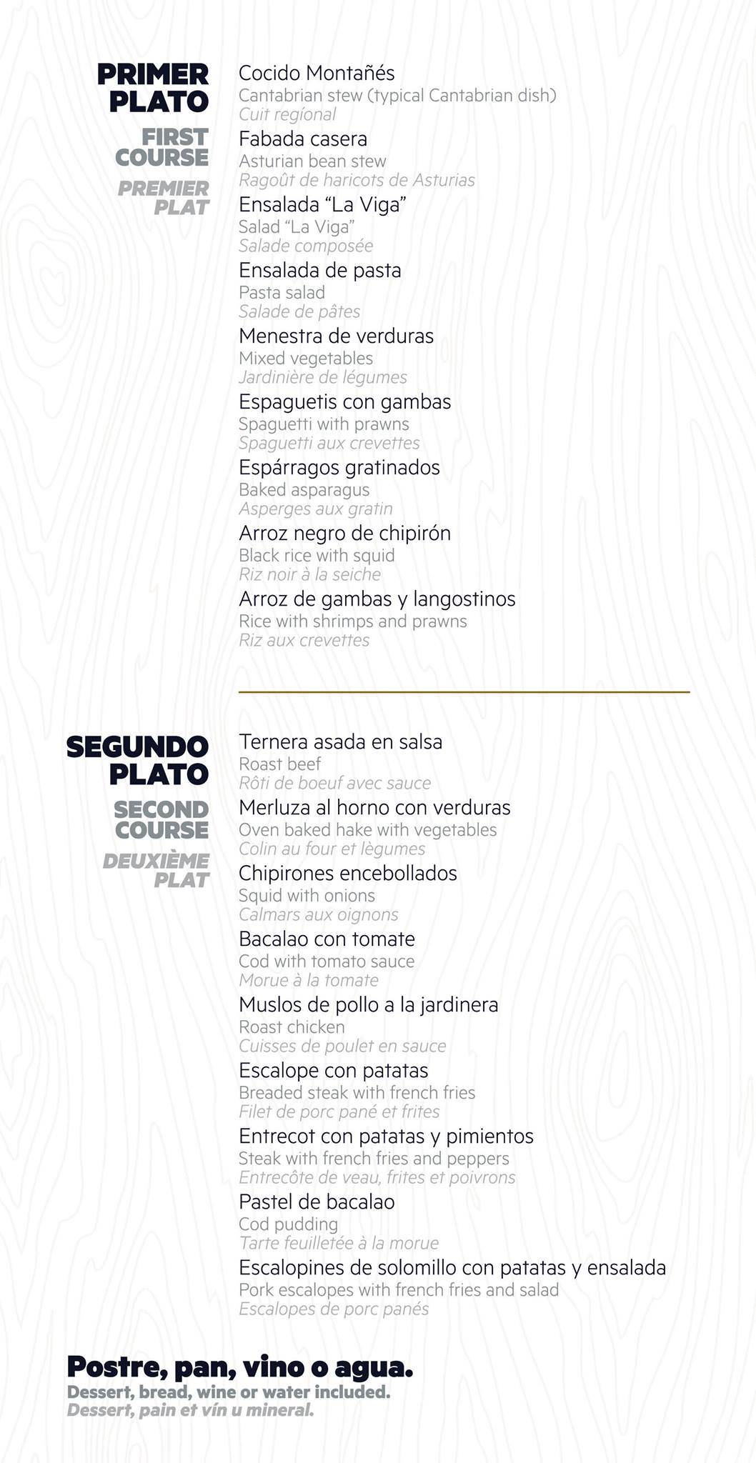 Carta del restaurante La Viga, Santillana del Mar