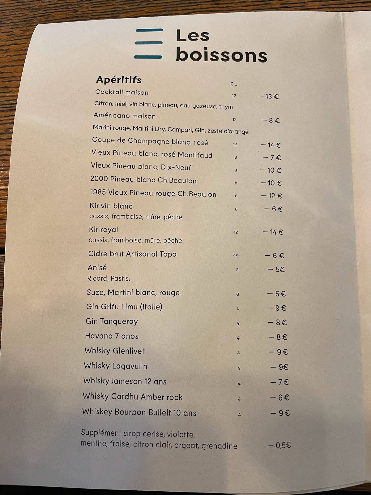 Menu au La Yole de Chris restaurant, La Rochelle