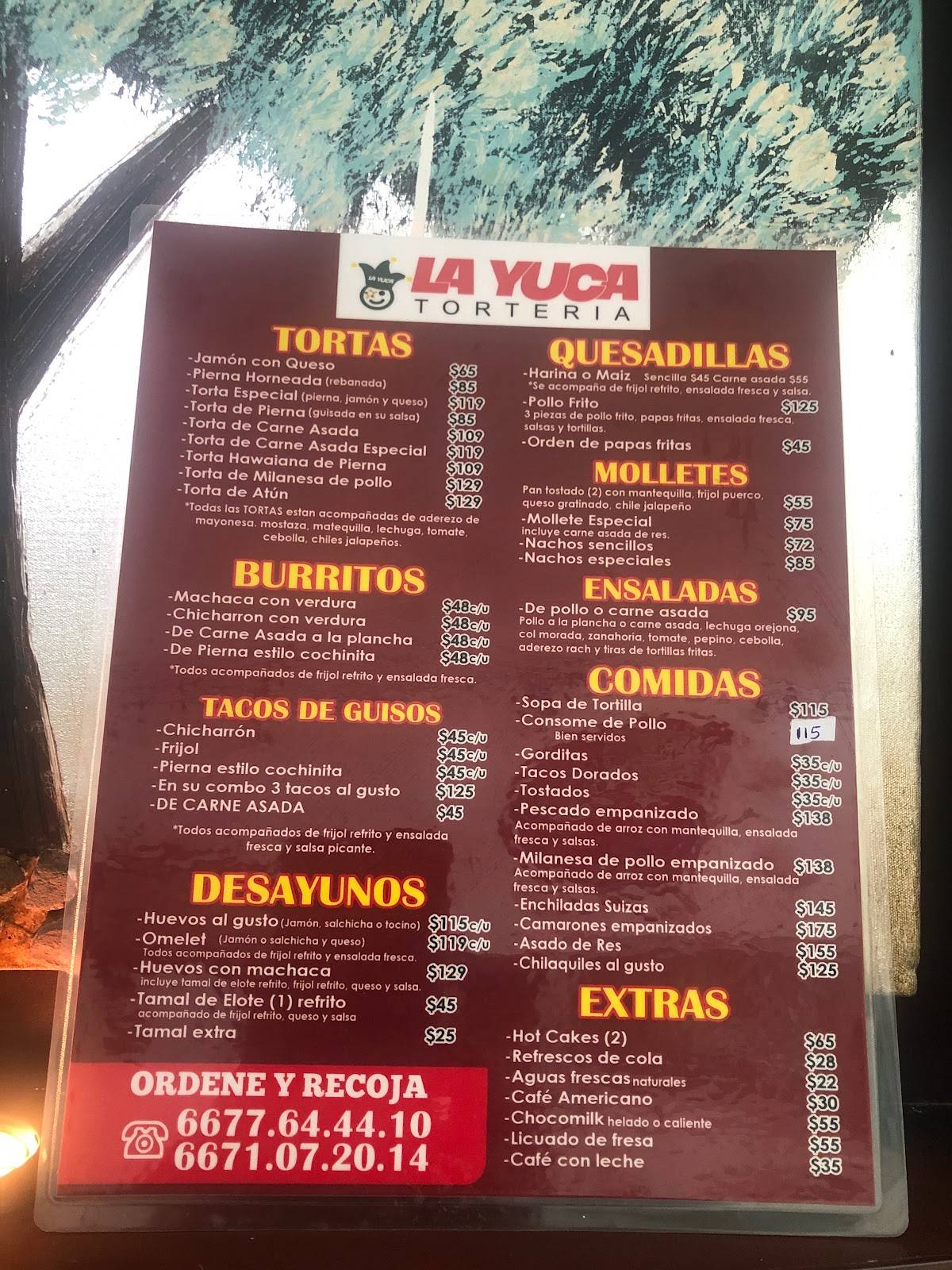 Carta del restaurante La Yuca Tortería, Culiacán Rosales