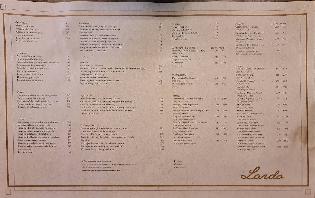 Menu at Lardo cafeteria, Mexico City
