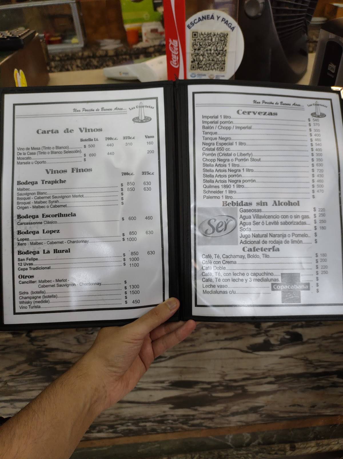 Menu at Las Cuartetas pizzeria, Buenos Aires