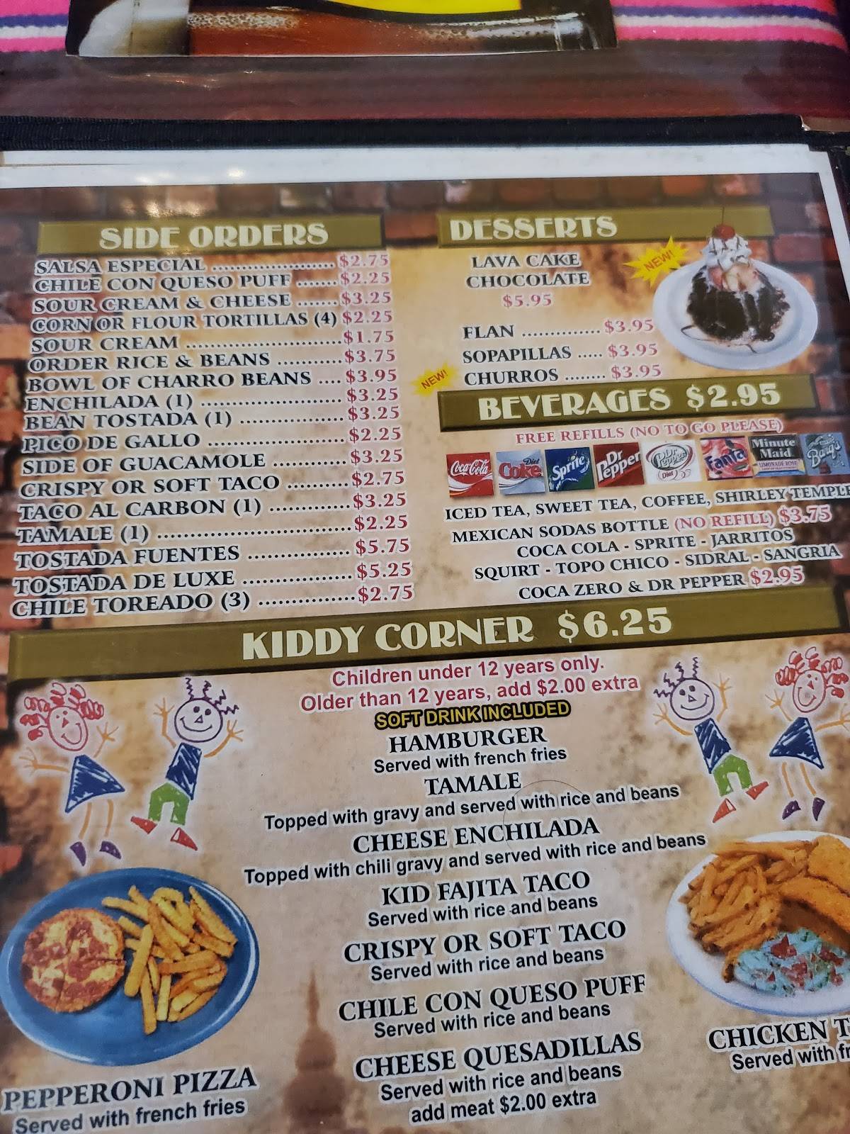 Menu at Las Fuentes restaurant, La Grange