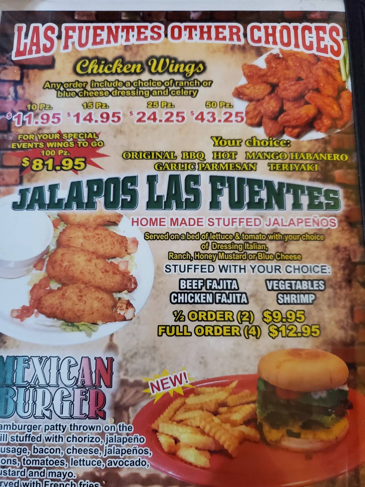 Menu at Las Fuentes restaurant, La Grange