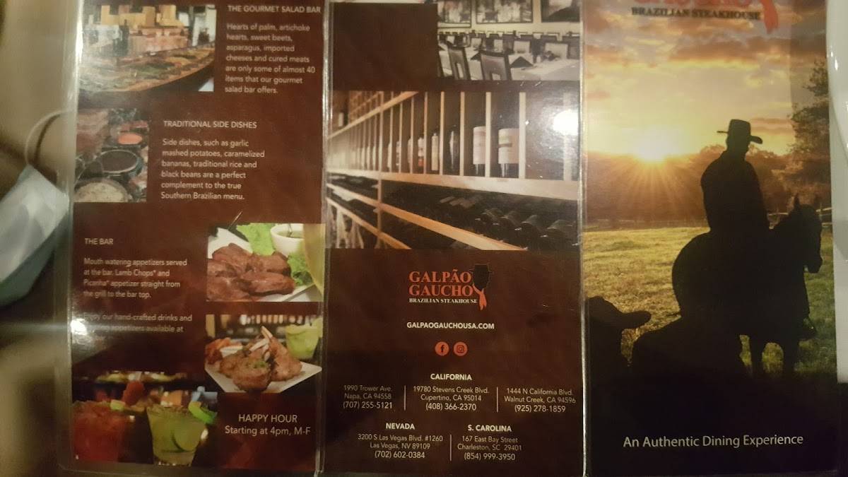 Menu at Galpão Gaucho Brazilian Steakhouse, Las Vegas