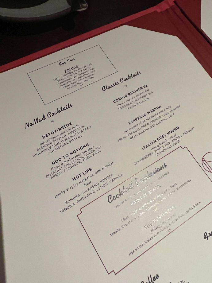 Menu at NoMad Library Restaurant, Las Vegas