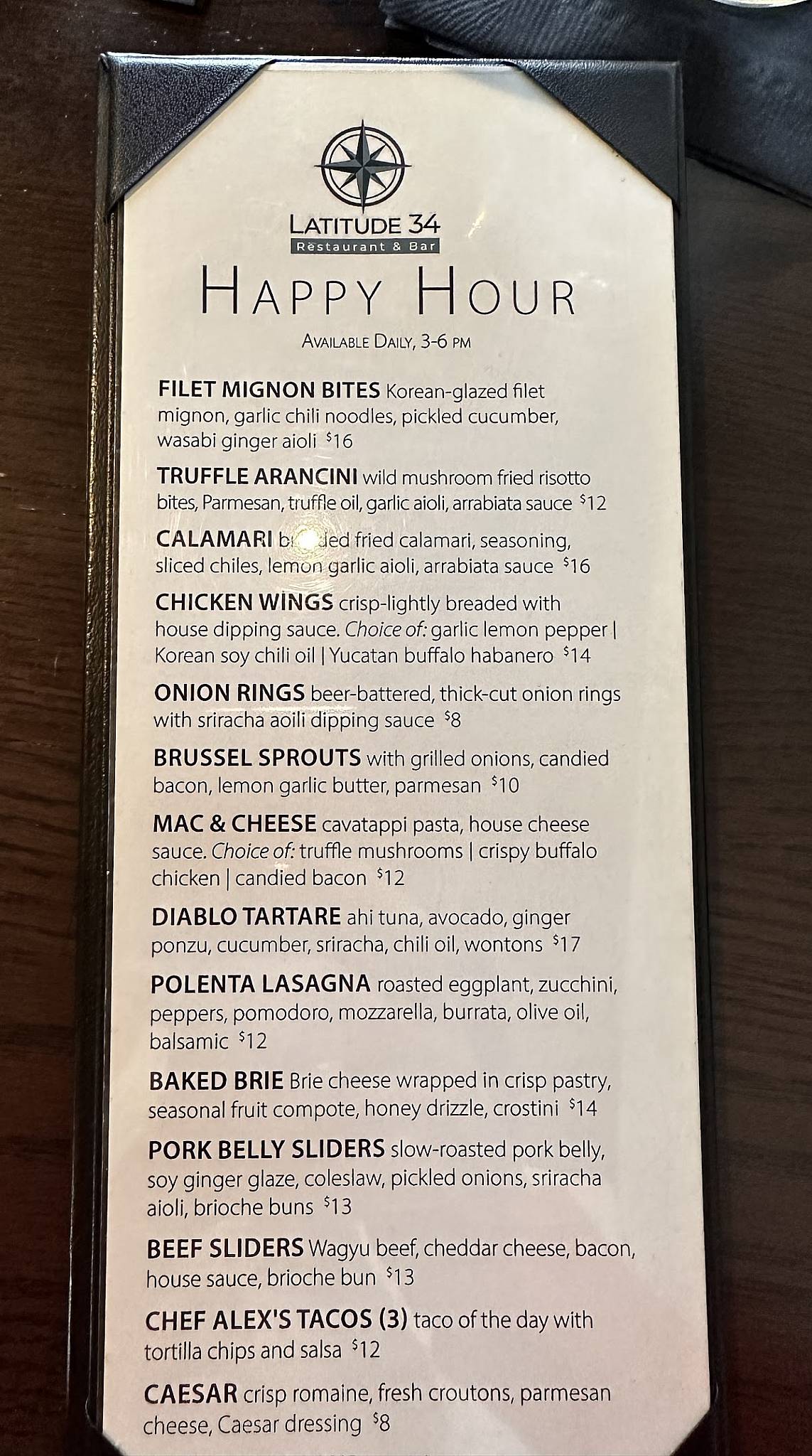 Menu at Latitude 34 pub & bar, Camarillo