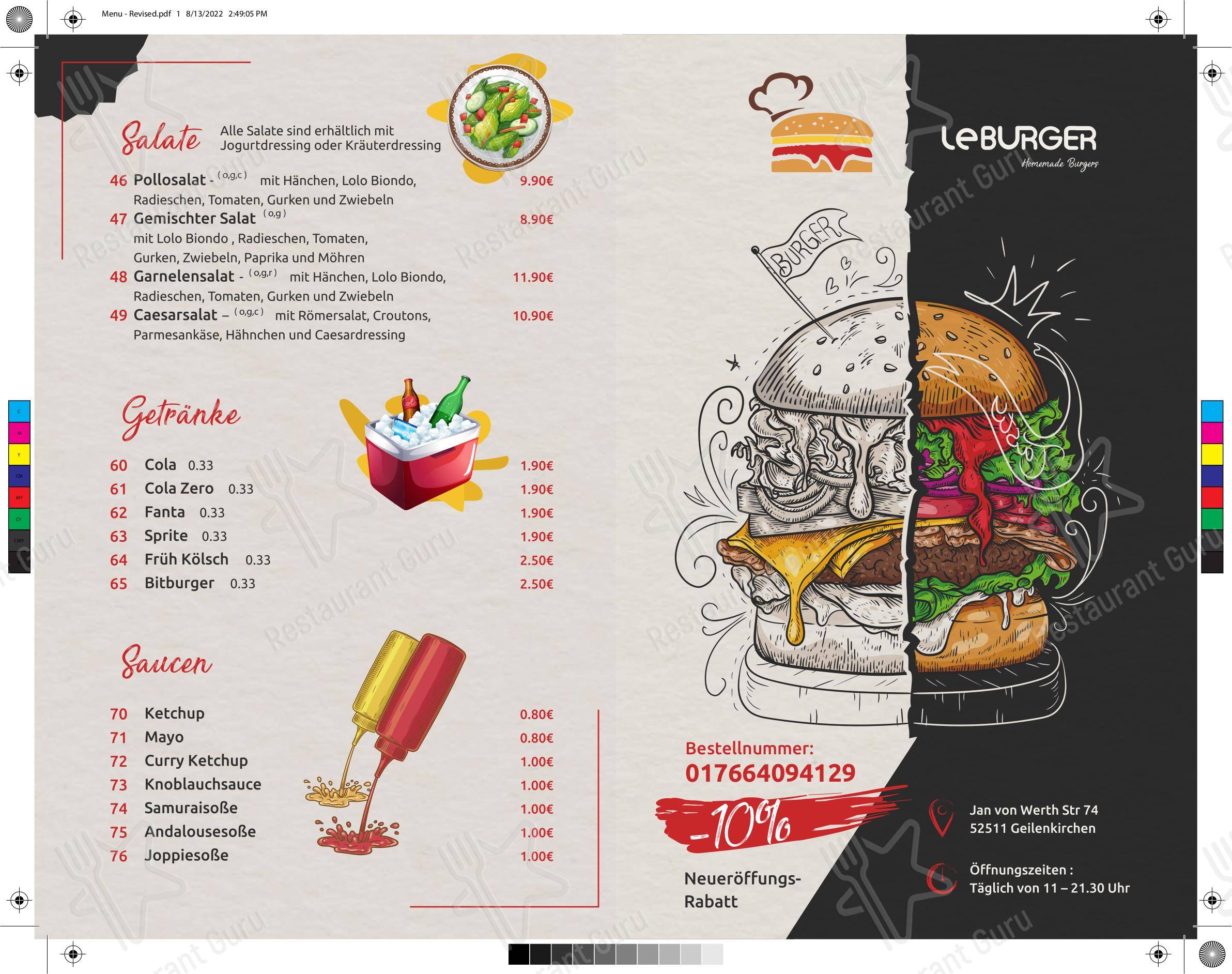 Speisekarte von Le Burger - Homemade Burgers restaurant, Geilenkirchen