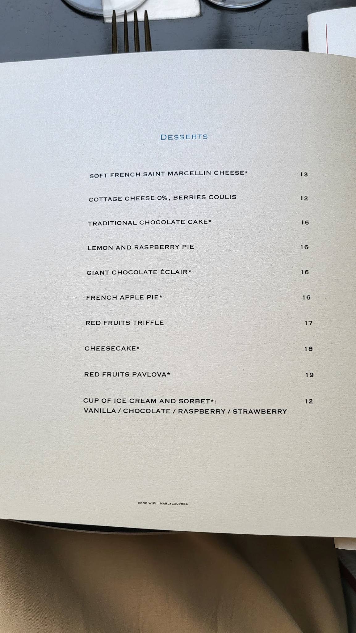 Menu at Le Café Marly, Paris, 93 Rue de Rivoli