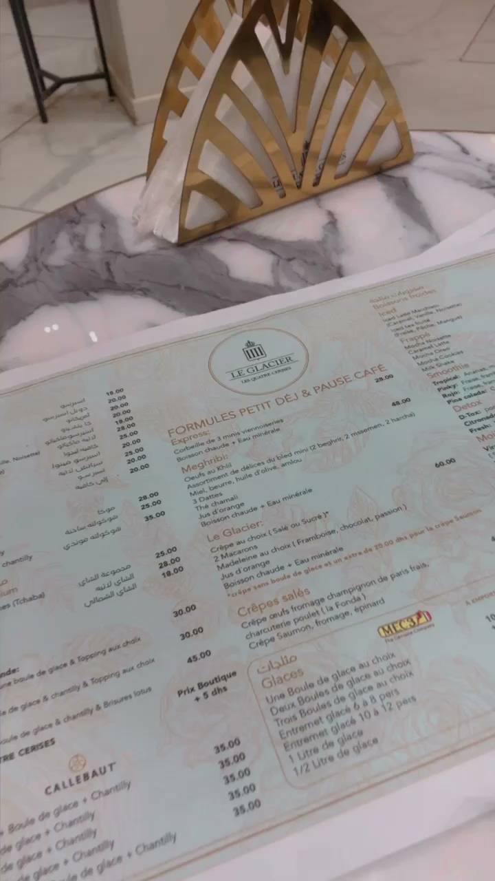 Menu au Le Glacier - Bd Al Qods restaurant, Casablanca