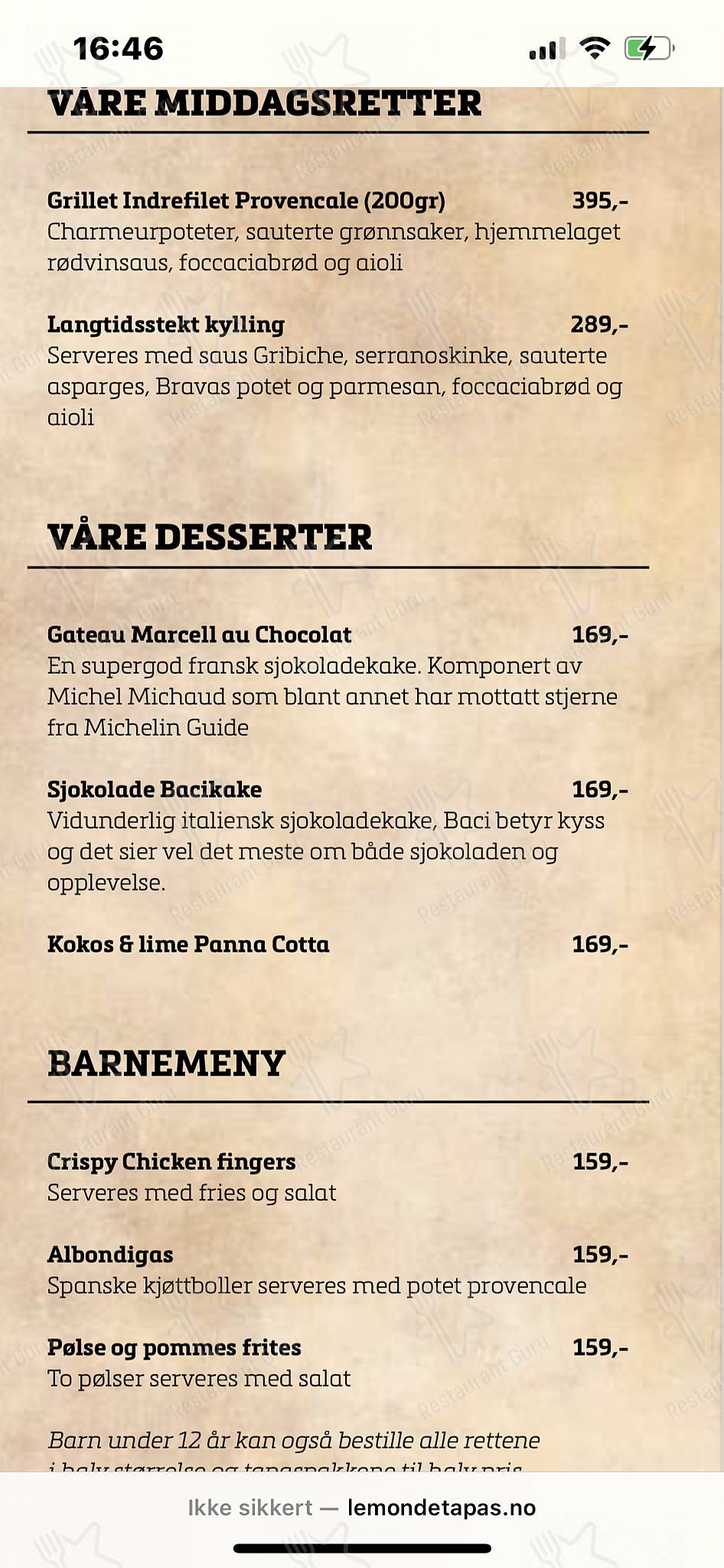 Menu at Le Monde Tapas pub & bar, Kristiansand, Markens gate 15