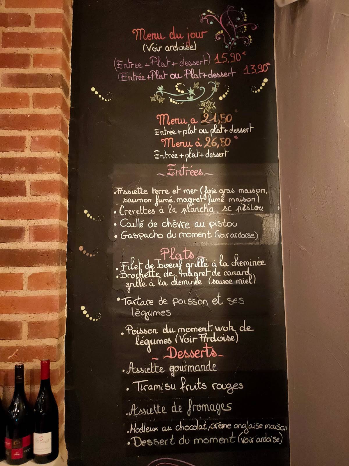 Menu at Le Parvis steakhouse, Amboise