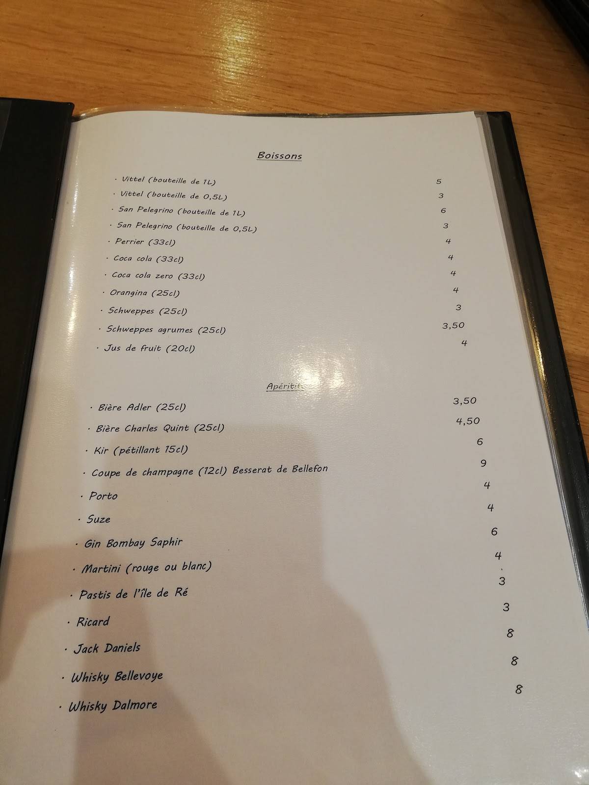 Menu au Le Petit Prince restaurant, Chartres