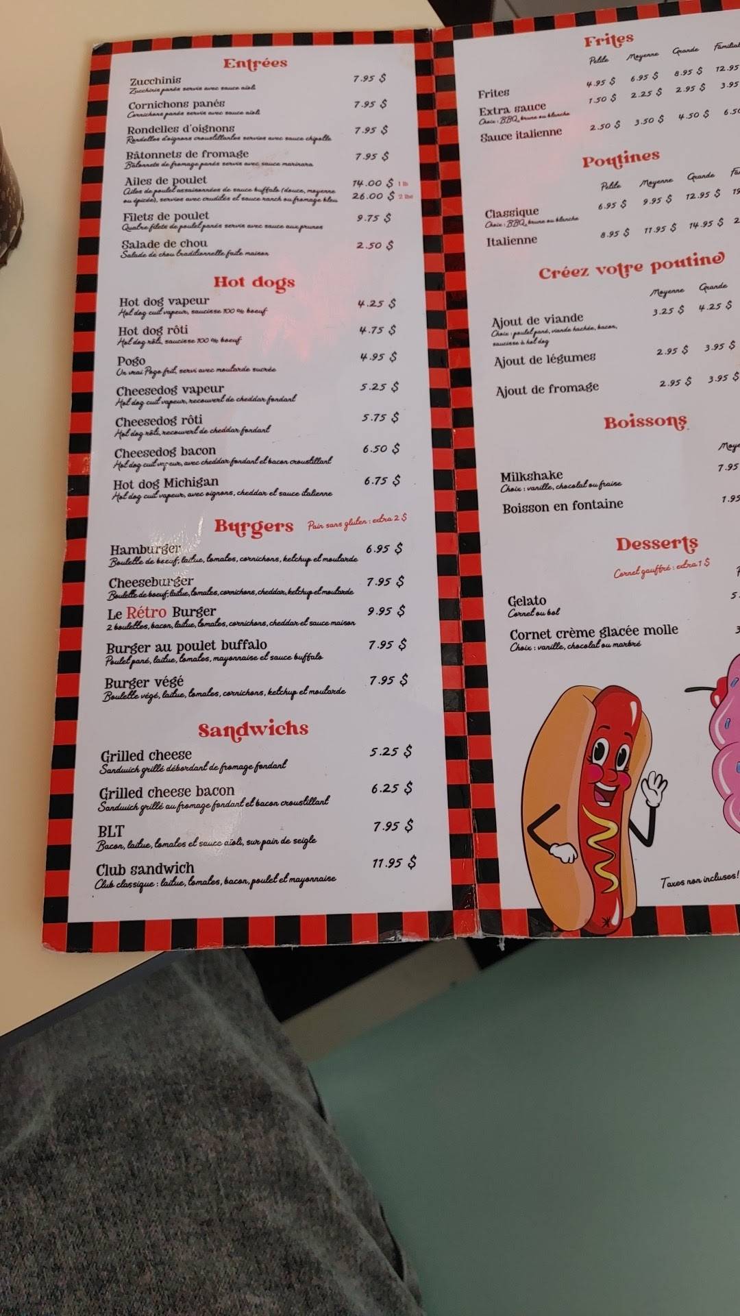 Menu au Le Rétro — Casse-croûte restaurant, Gatineau