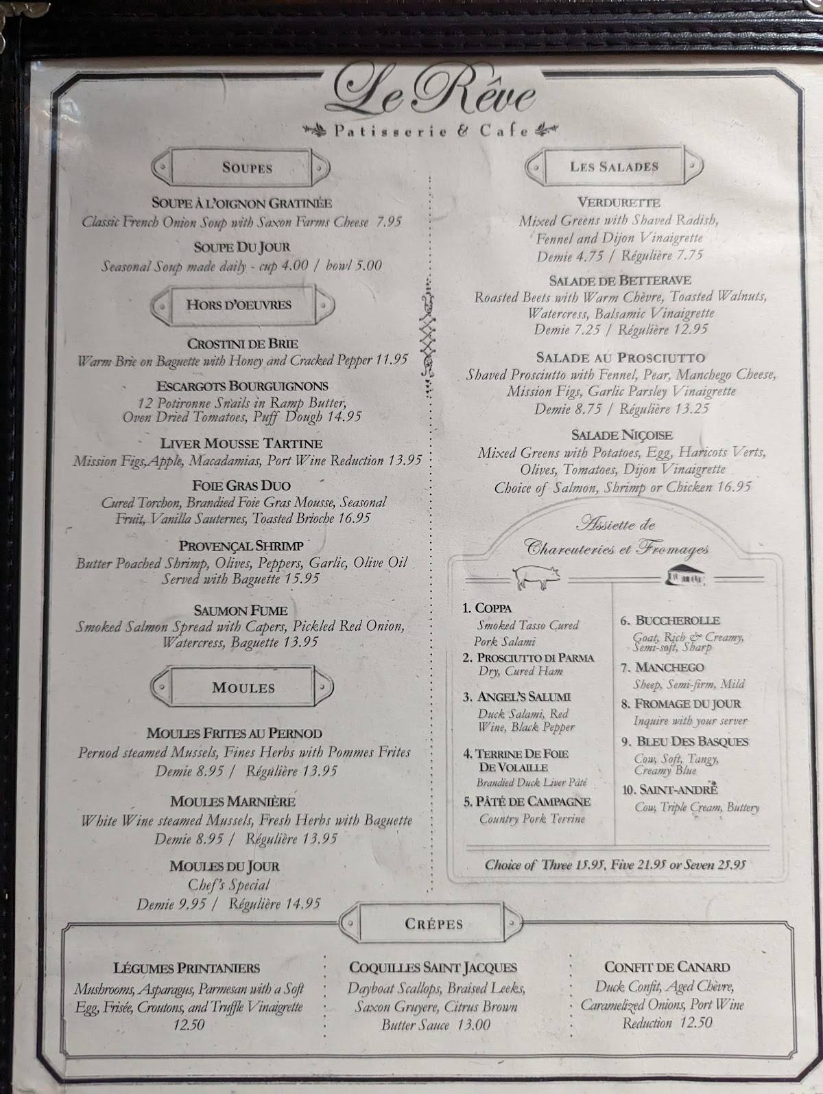 Menu at Le Reve Pâtisserie & Café cafe, Wauwatosa