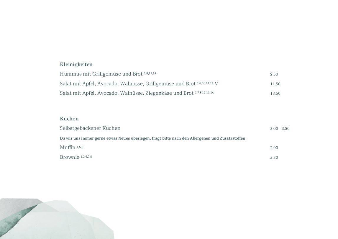 Speisekarte von Leni's cafe, Aachen