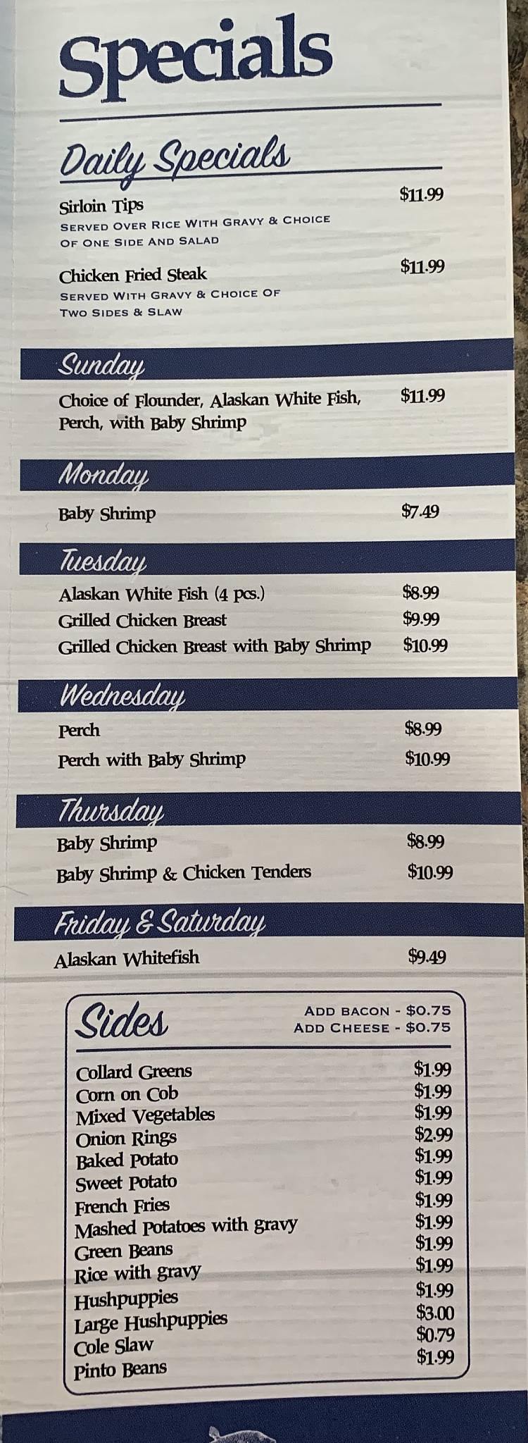 Menu at Mayflower Seafood Lenoir restaurant, Lenoir
